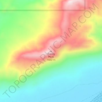 Topografische Karte Topog Peak, Höhe, Relief