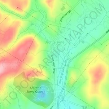 Topografische Karte Bechtelsville, Höhe, Relief